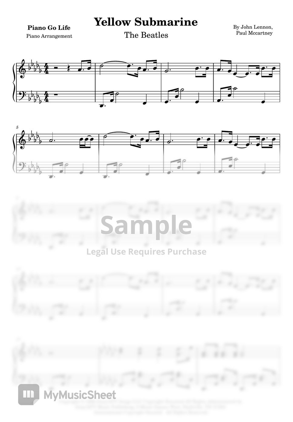 The Beatles - Yellow Submarine 曲谱 by Piano Go Life