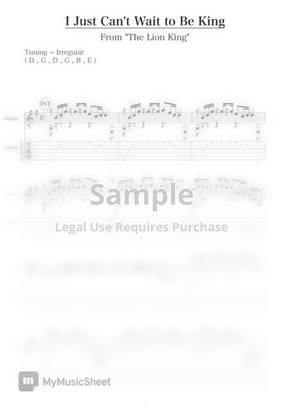 The Lion King - I Just Can’t Wait to Be King by Takajoe Tab + 1staff ...