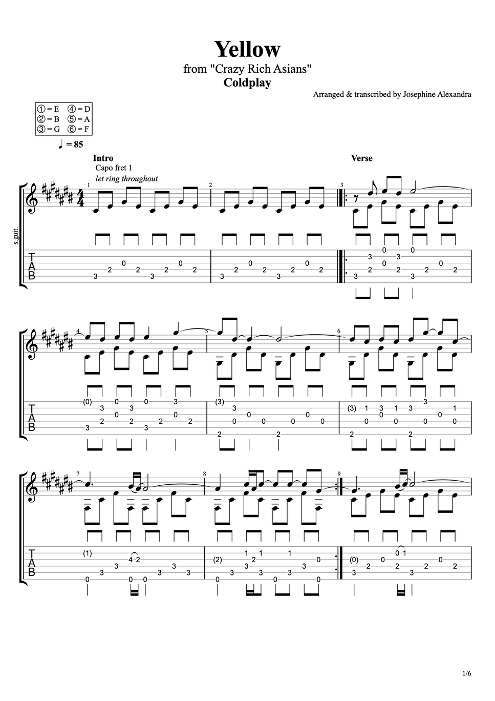 Coldplay - Yellow Sheet