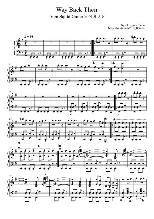 Squid Game OST - Way Back then by Nyvek Nyvek Piano Sheet Music