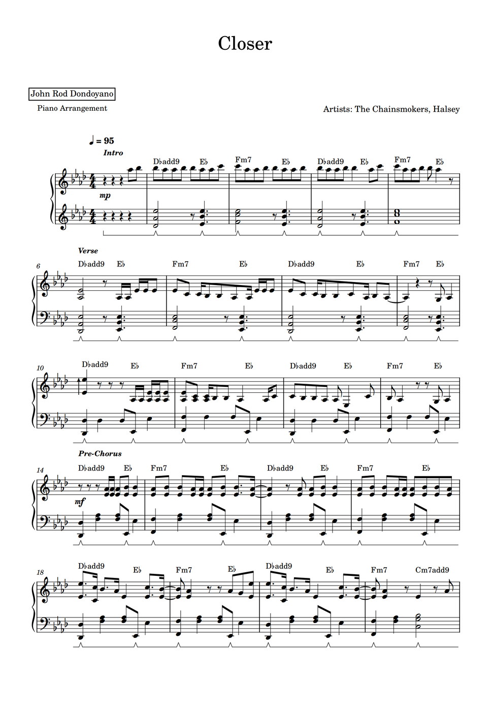 The Chainsmokers - Closer (PIANO SHEET) แผ่น by John Rod Dondoyano