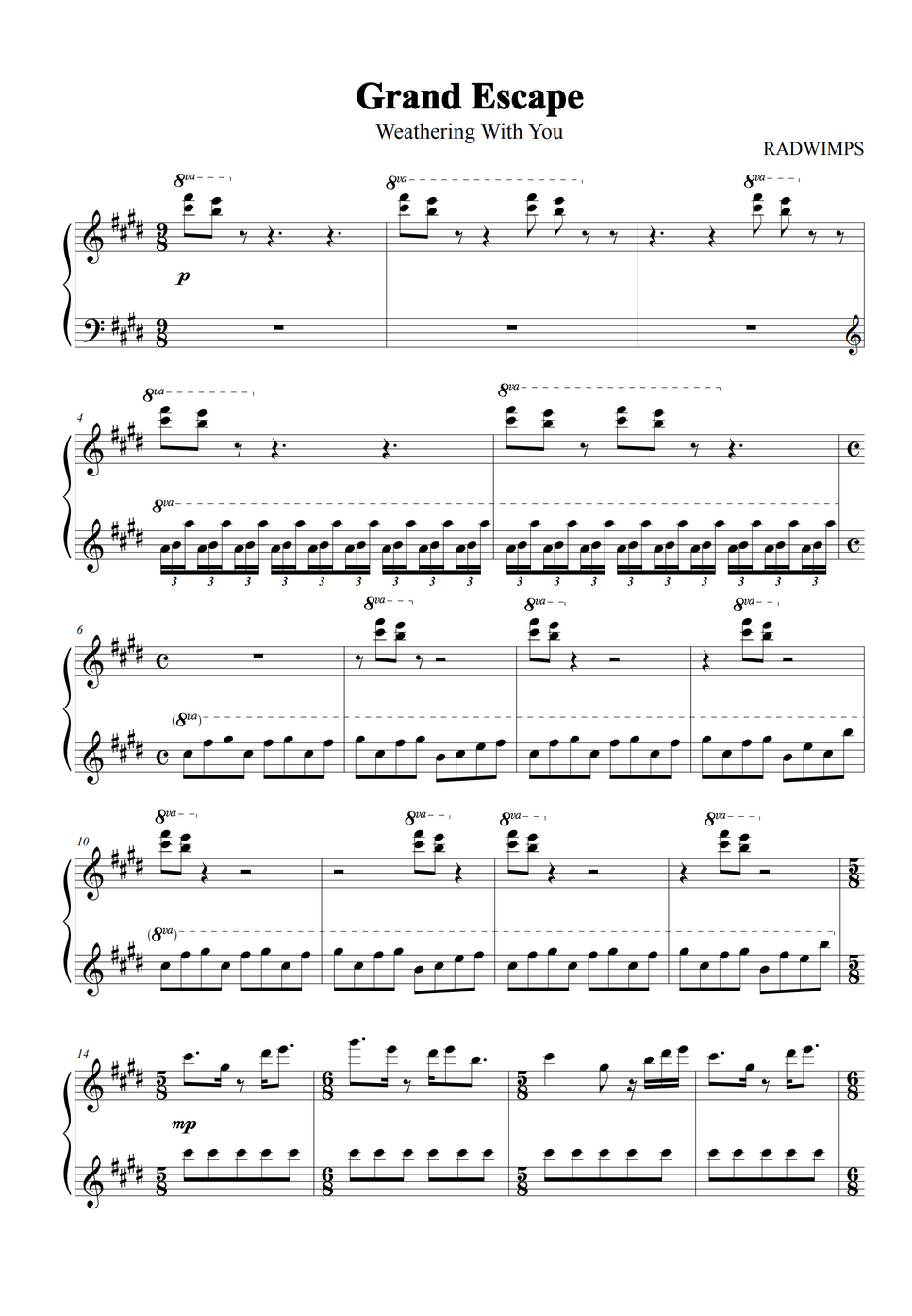 RADWIMPS - Grand Escape - Weathering With You - 악보