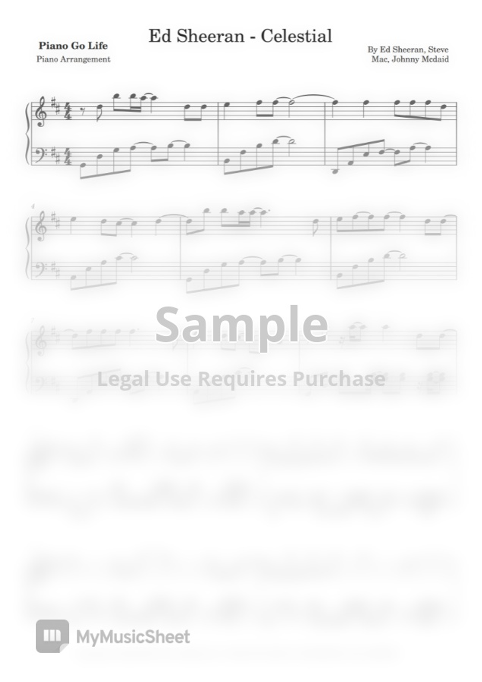 Ed Sheeran - Celestial by Piano Go Life Sheet