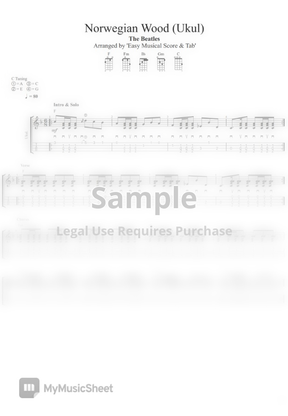 The Beatles - Norwegian Wood (Tabs for Ukulele) แทป + บรรทัด 5 เส้น 1 ...