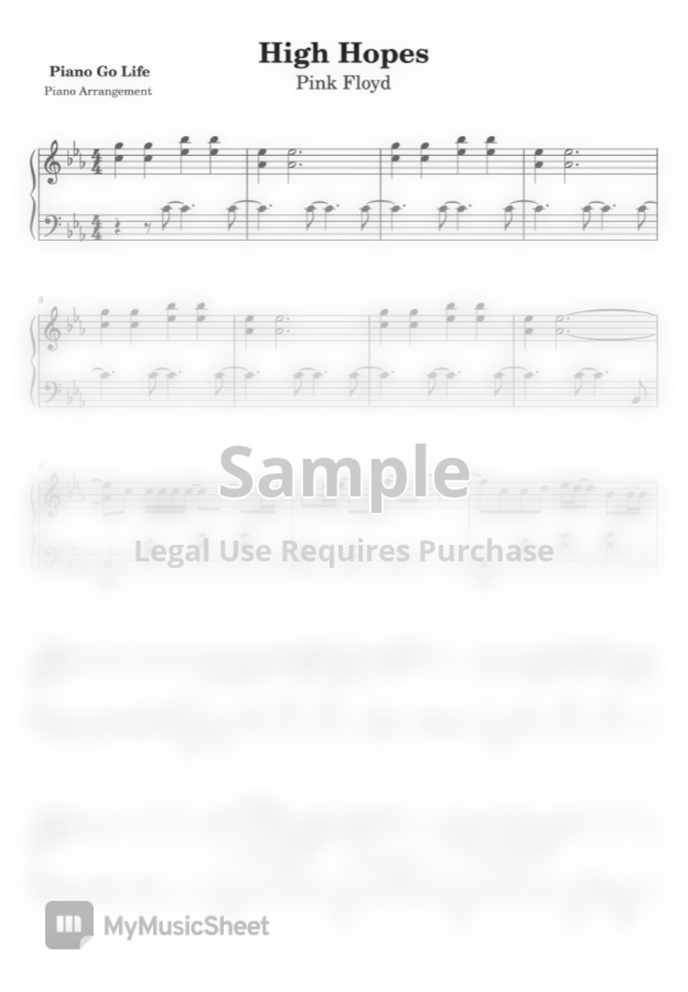 Pink Floyd - High Hopes by Piano Go Life楽譜