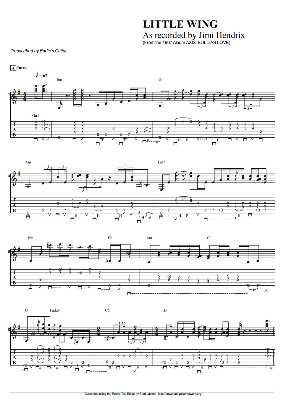 Jimi Hendrix - Little Wing TAB