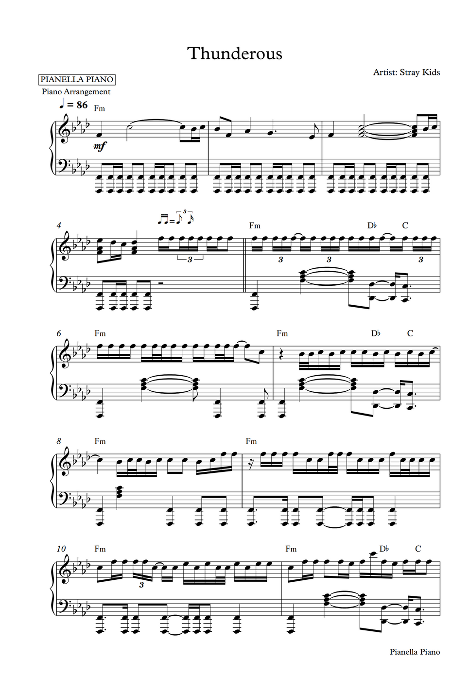 Stray Kids - Thunderous (Piano Sheet) by Pianella Piano 樂譜