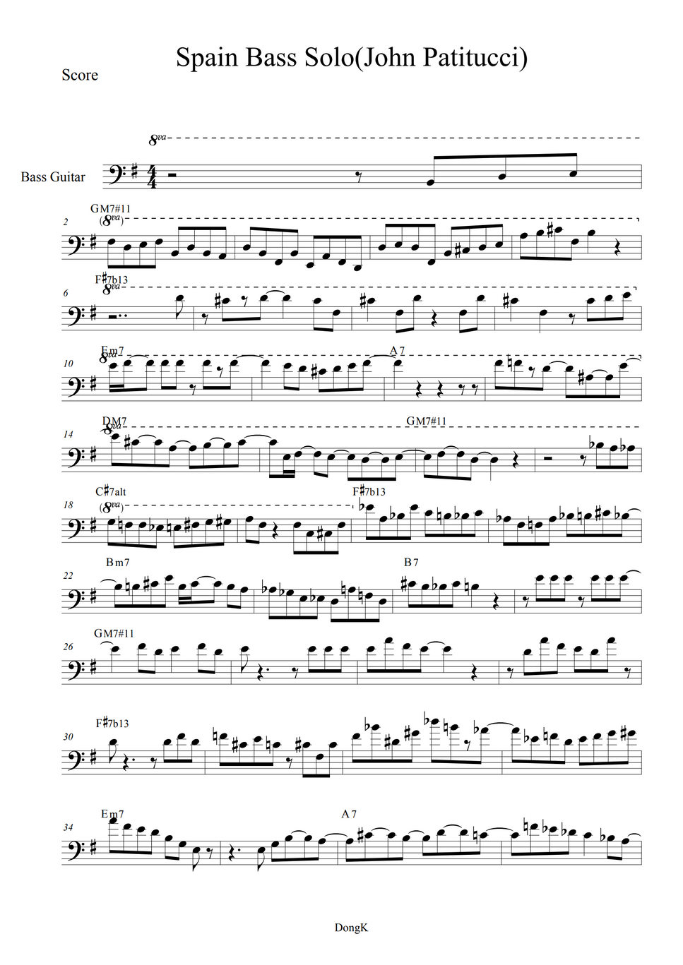 Chick Corea - Spain (john patitucci Bass Solo transcription) by DongK Sheet