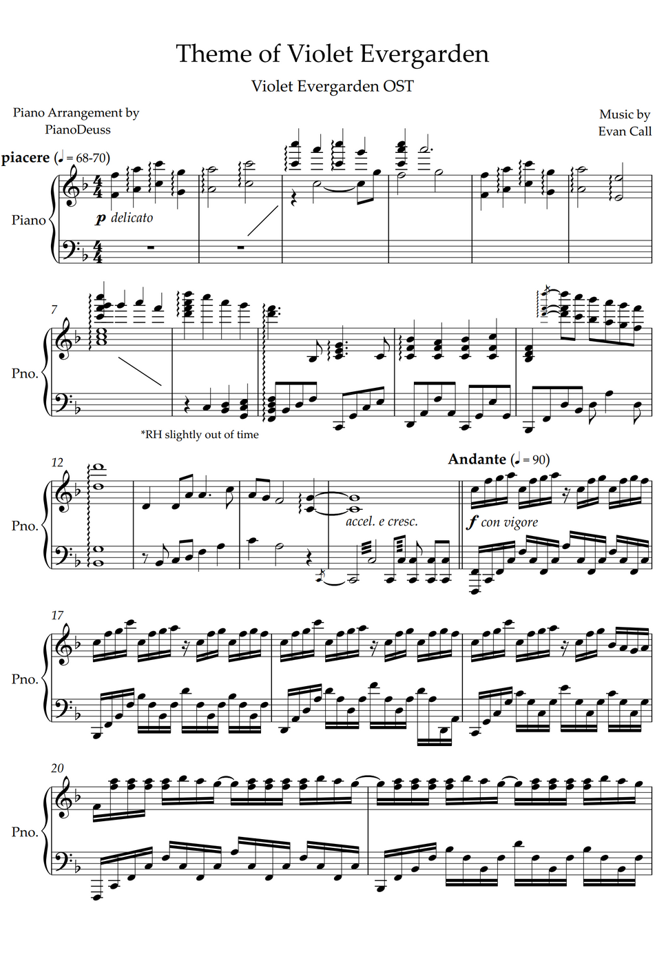 Violet Evergarden OST - Theme of Violet Evergarden by PianoDeuss 樂譜