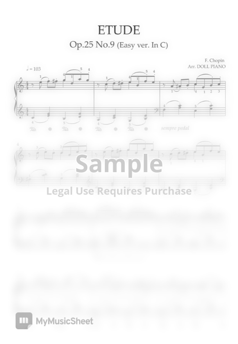 chopin - 쇼팽 에튀트 Op.25 No.9 (나비) (쉬운버전, 다장조, 큰 손 버전) by DOLL PIANO Sheet