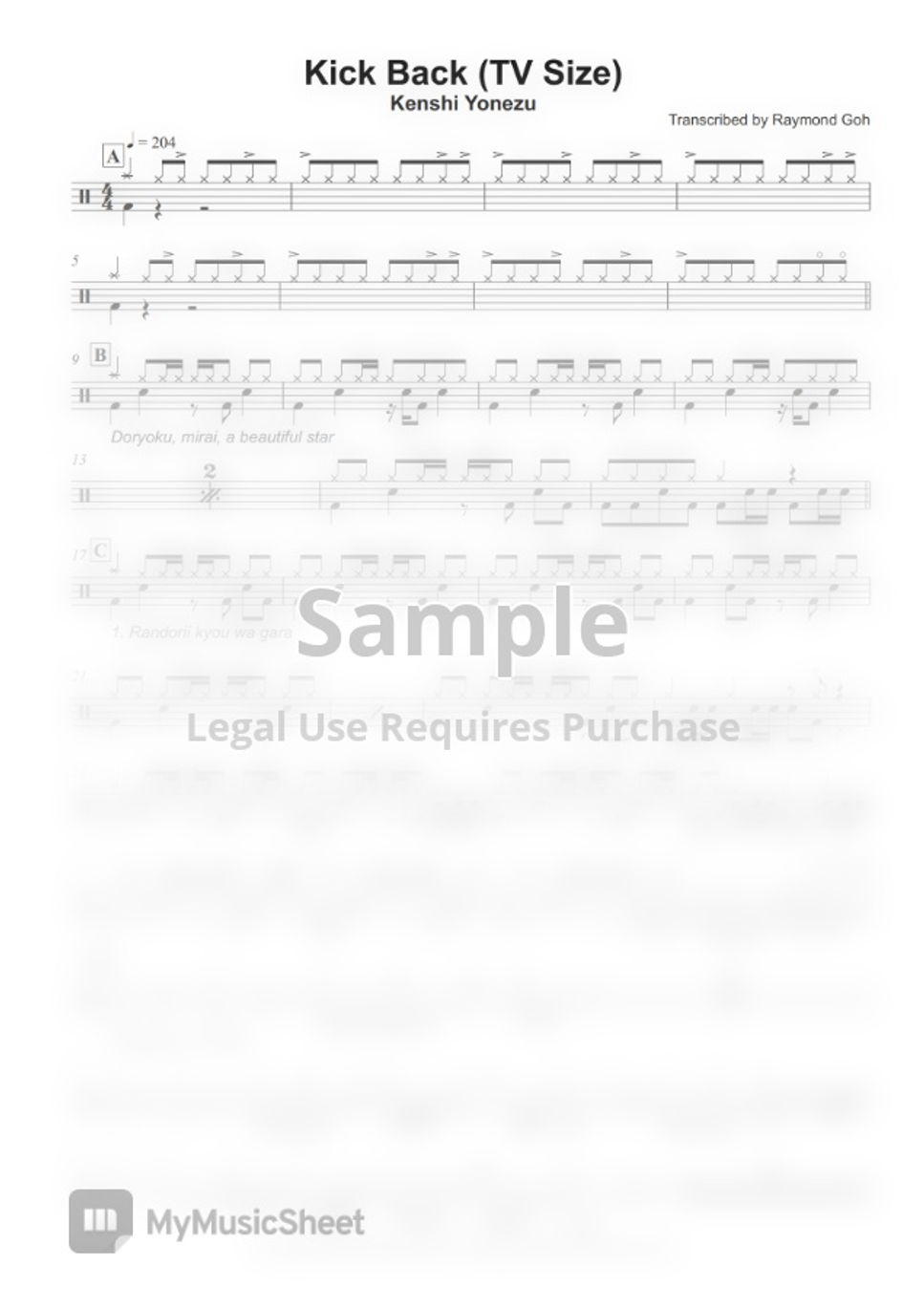 Kenshi Yonezu - Kick Back (TV Size) (Chainsaw Man OP) by Raymond Goh Nuty