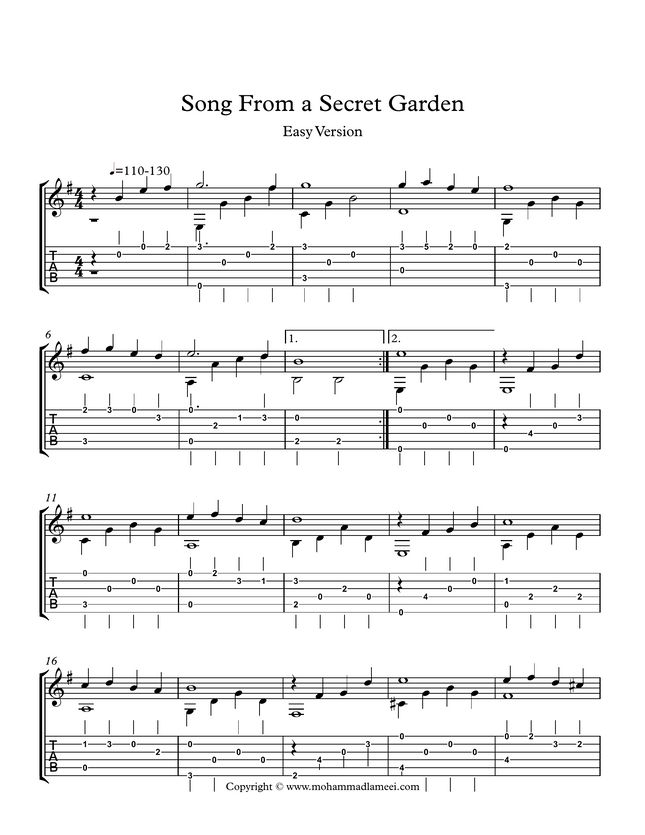 Secret Garden - Secret Garden Easy version by Mohammad Lameei tab Sheet Music