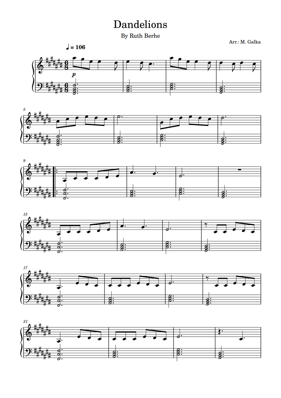 Ruth B - Dandelions by M. Galka 曲谱