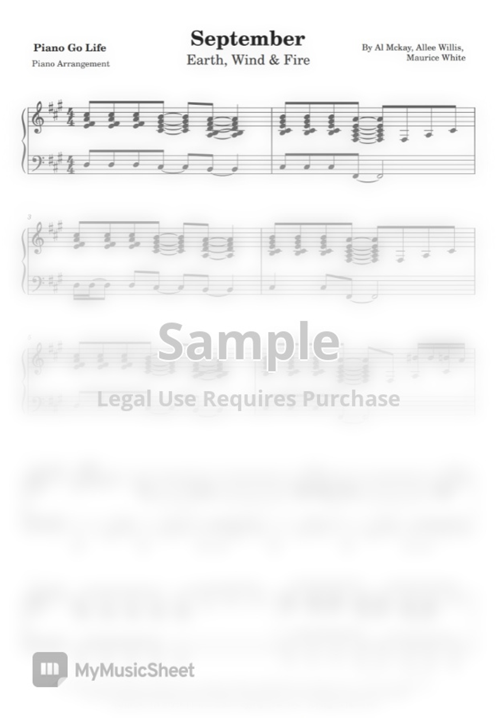 Earth, Wind & Fire - September by Piano Go Life 악보