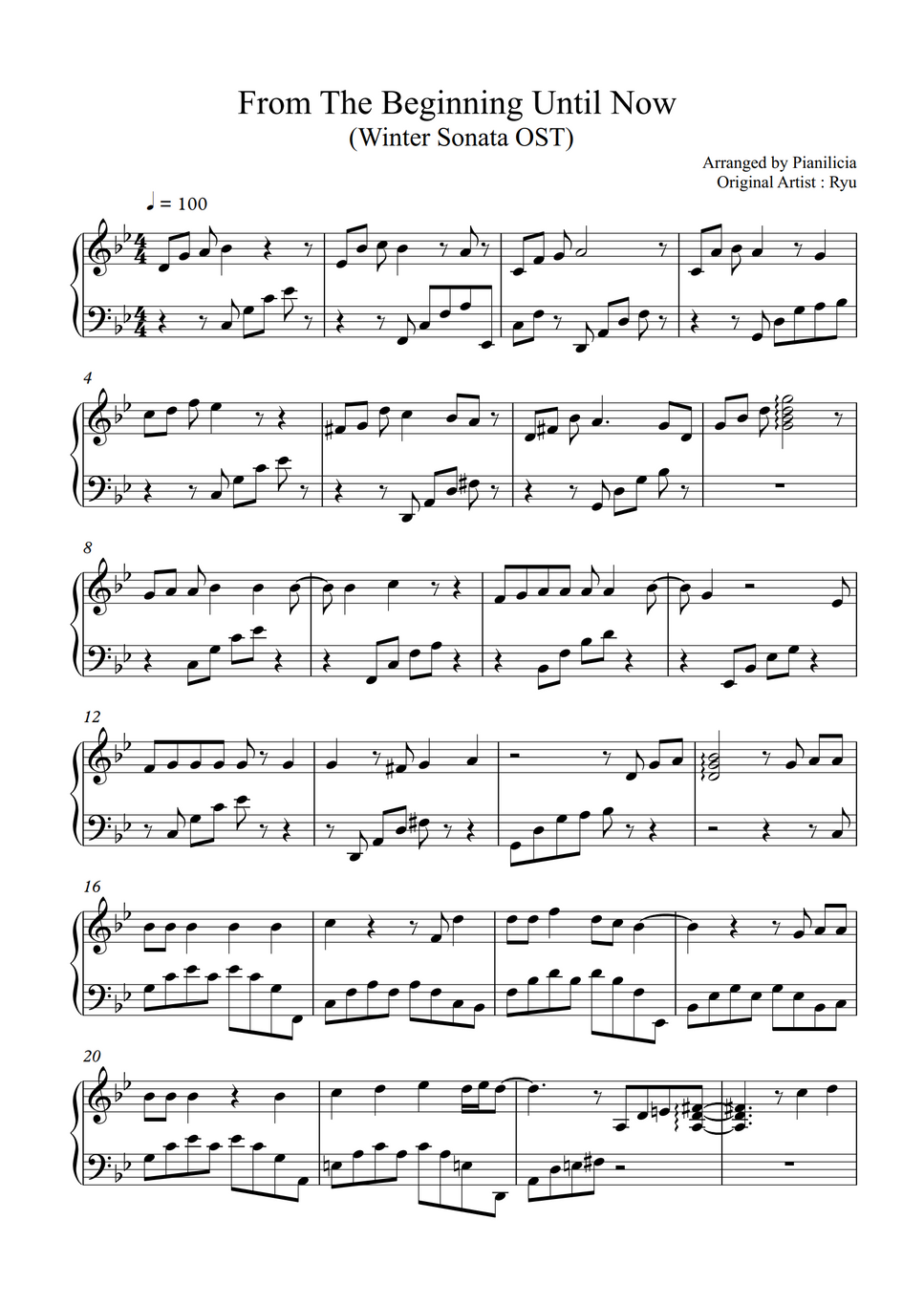 From The Beginning Until Now - Winter Sonata OST by Pianilicia Sheet