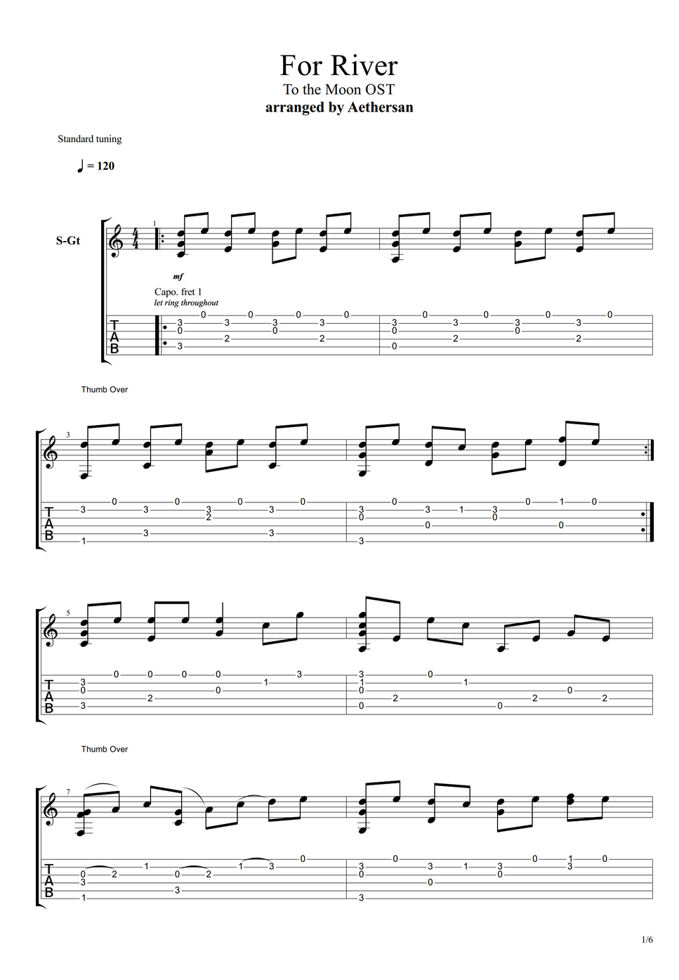 To the Moon OST - For River ( ver. Johnny ) Acoustic Guitar Sheet