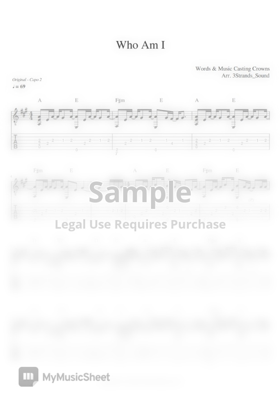 Casting Crowns - Who Am I (A Key), Original (Capo 2) TAB by 3Strands_Sound