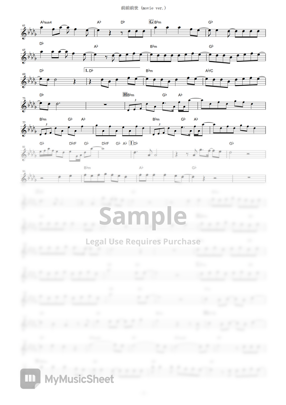 RADWIMPS - Zenzenzense (movie ver.) (Your Name. / in Bb) by muta-sax Sheet