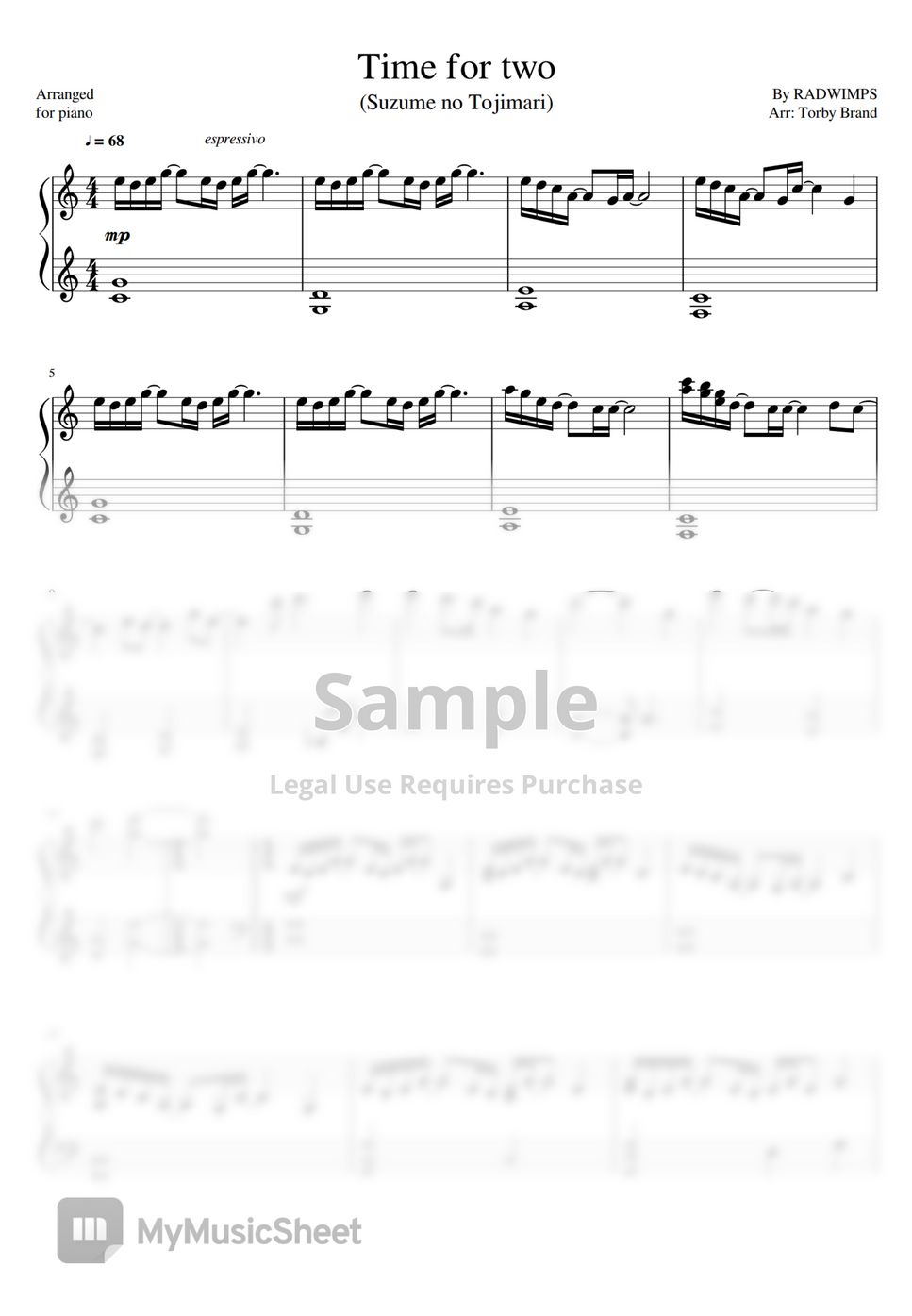 RADWIMPS - Time for two (Suzume no Tojimari) by Torby Brand Partitura