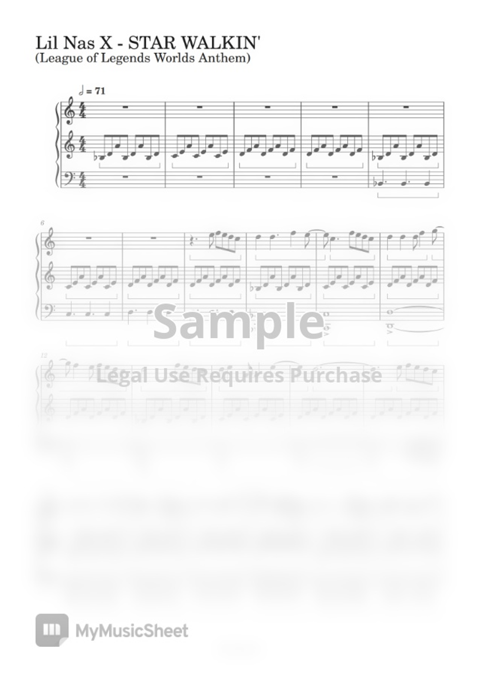 Lil Nas X - STAR WALKIN' (롤드컵 ost bgm (League of Legends Worlds Anthem)) by bvibvi piano Sheet