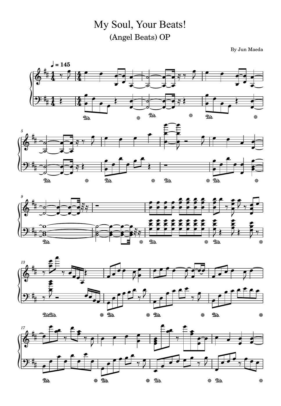 Jun Maeda - My Soul, Your Beats! (天使的心跳(Angel Beats) OP,Piano Solo Sheet Music) Sheet by poon