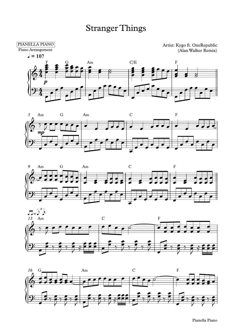 Kygo ft. ONeRepublic - Stranger Things (Alan Walker Remix) Sheet by ...