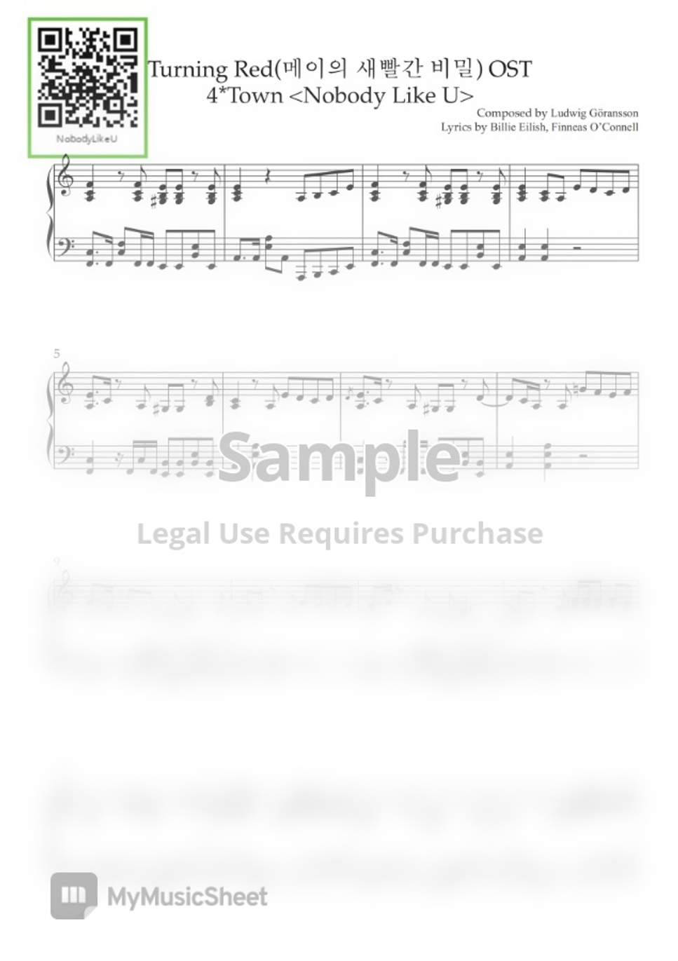 Ludwig Göransson - Turning Red-Nobody Like U(4*Town) (PIANO SOLO) by 구름 ...