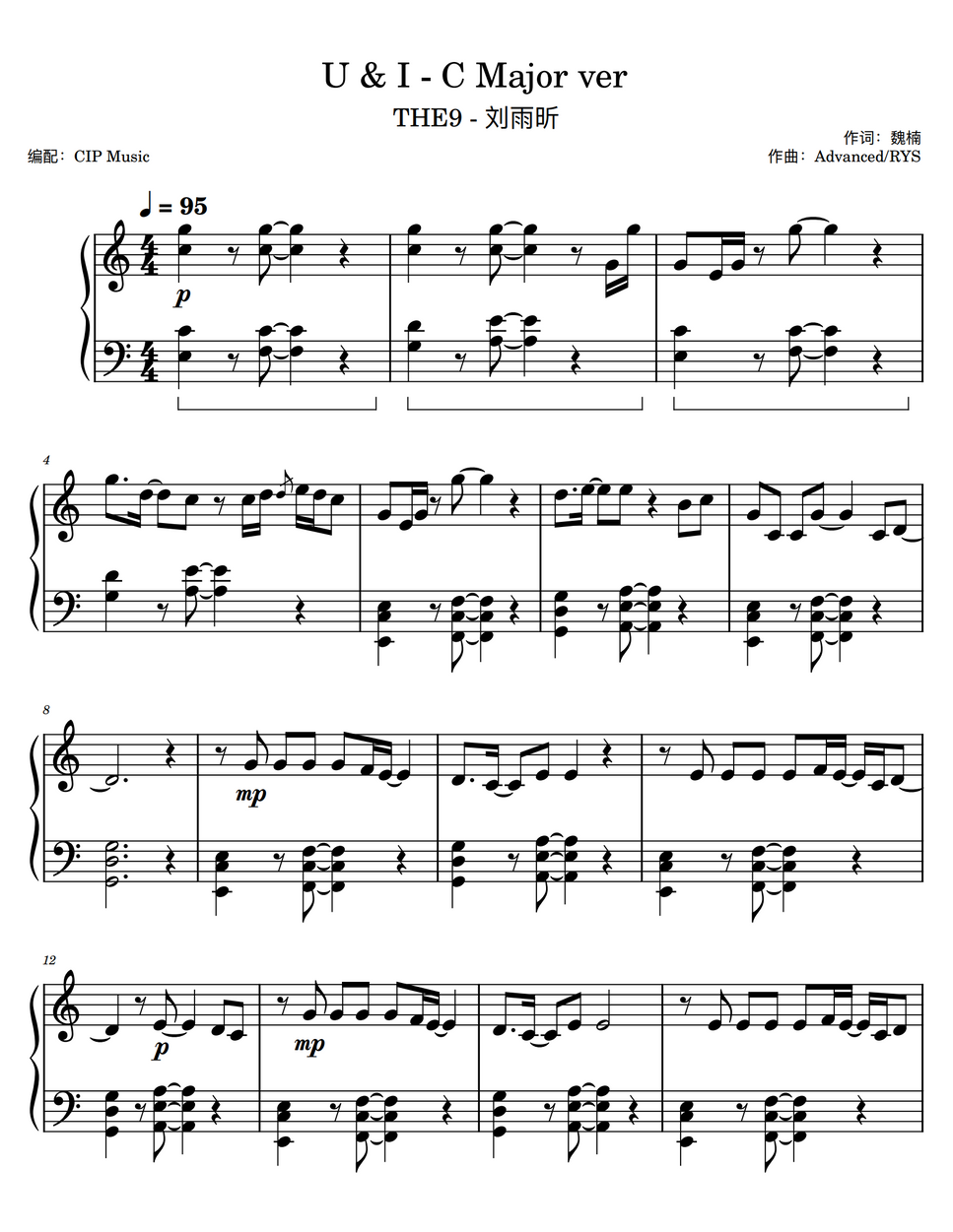 THE9 - XIN Liu - U&I - C Major ver by CIP Music Hoja