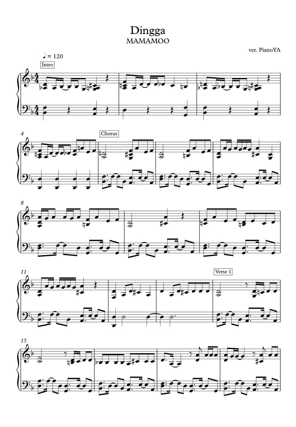 MAMAMOO - Dingga by PianoYA Partitura