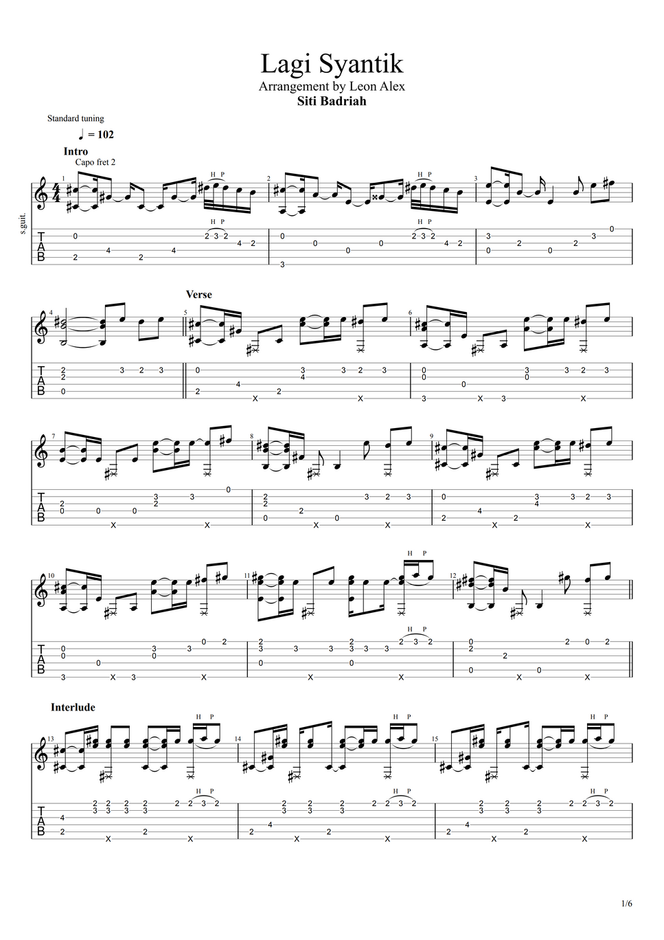 Siti Badriah - Lagi Syantik (Fingerstyle) by Leon Alex Tab + 1staff Sheet