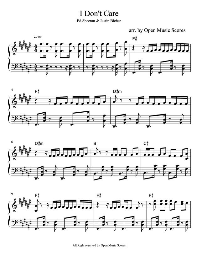 Ed Sheeran & Justin Bieber - I Don't Care( Original Key) by Open Music ...