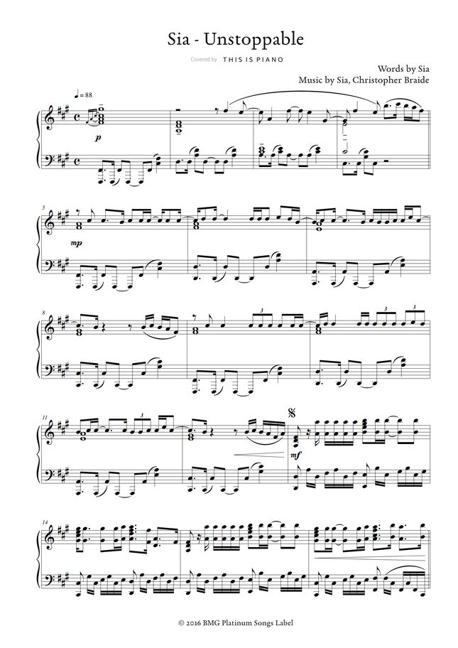 Sia - Unstoppable by THIS IS PIANO楽譜