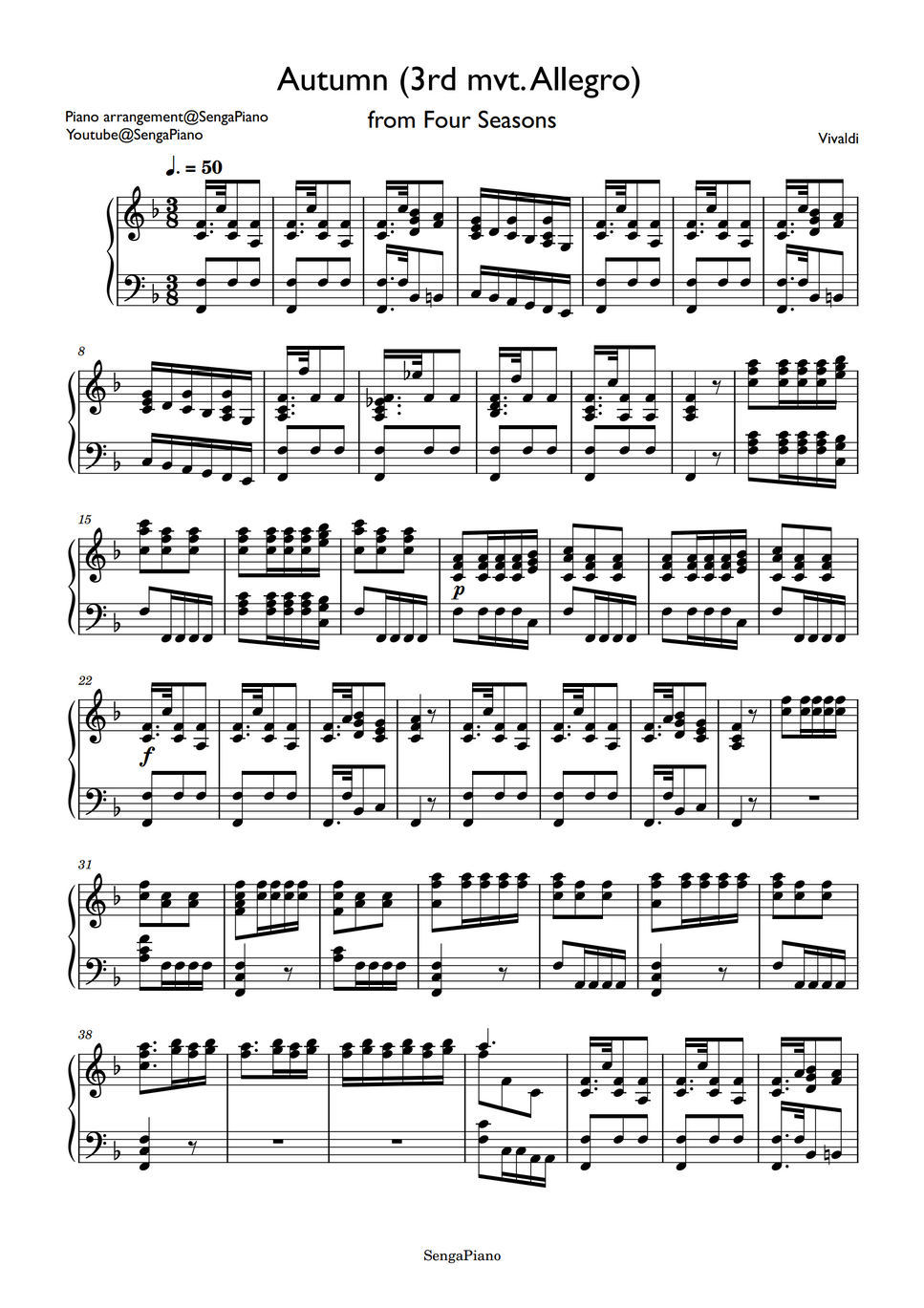 Antonio Vivaldi - Four Seasons : Autumn 3rd.Allegro (Piano Solo) by ...