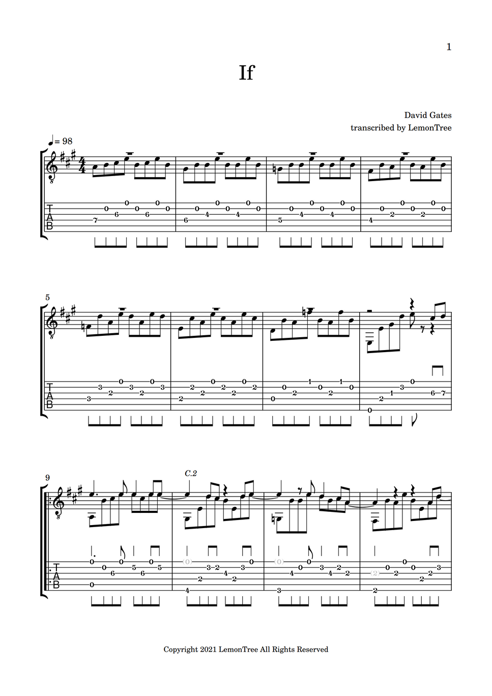 Bread - If (fingerstyle) by LemonTree 악보