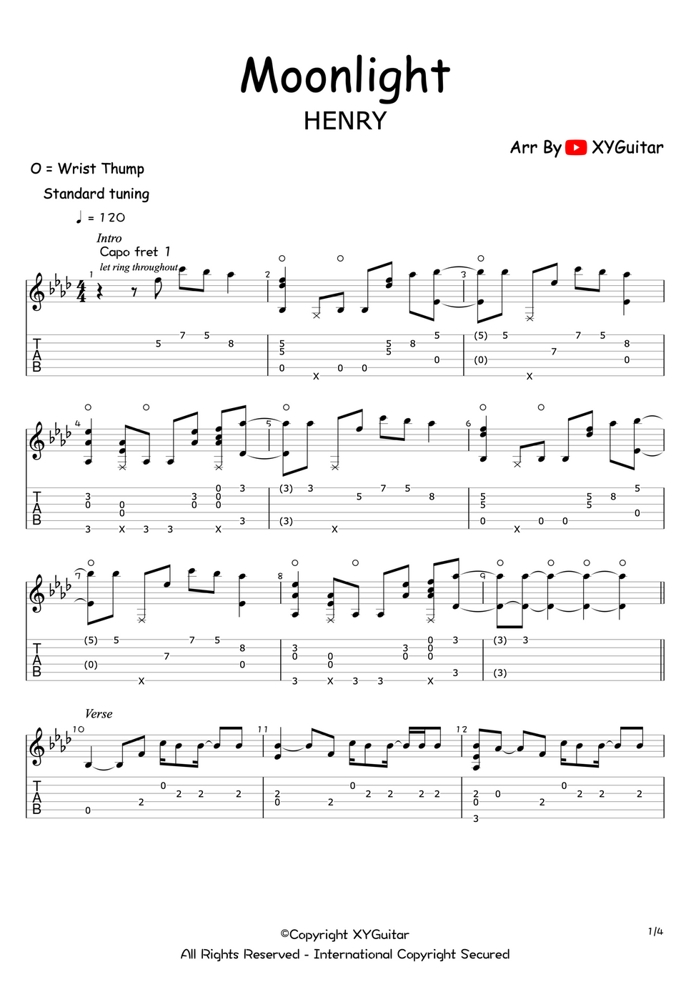 Henry Lau Moonlight By Xyguitar Tab 1staff Лист