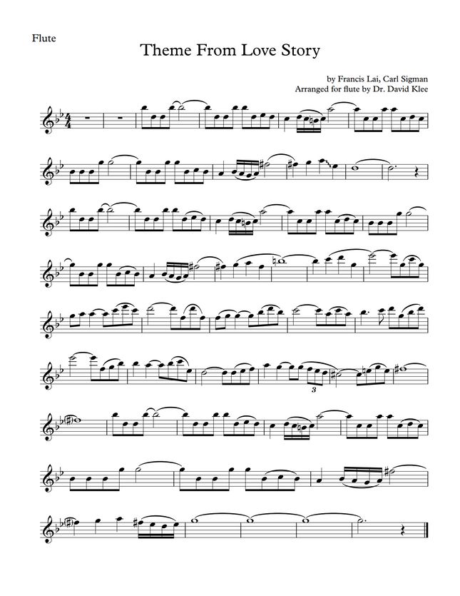 Francis Lai Carl Sigman Theme From Love Story By Dr David Klee Sheet Music