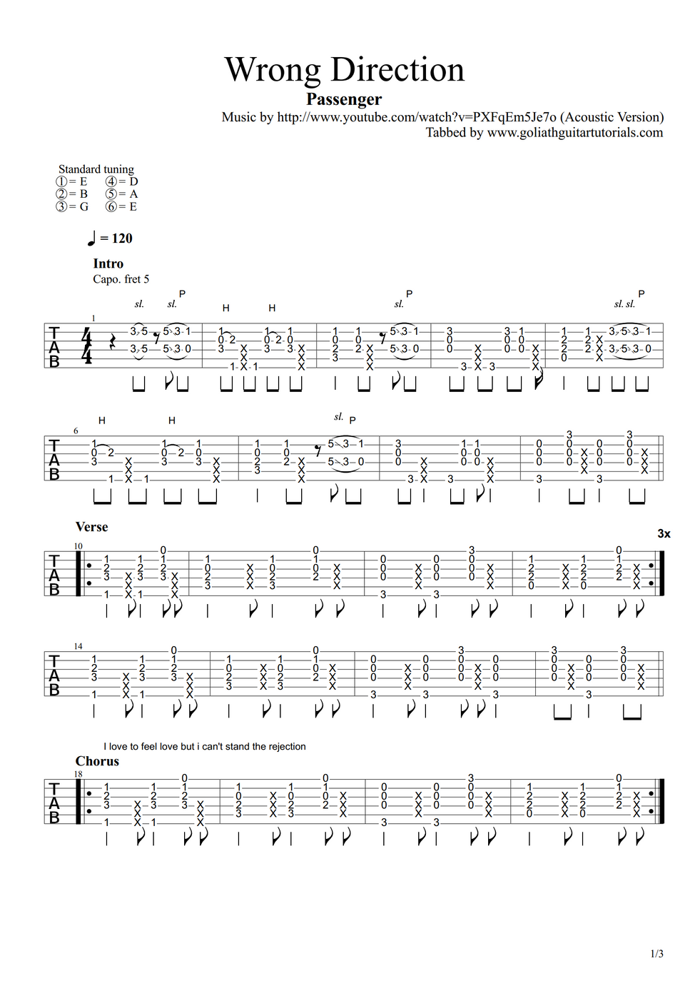 Passenger - The Wrong Direction by Goliath Guitar Tutorials 樂譜