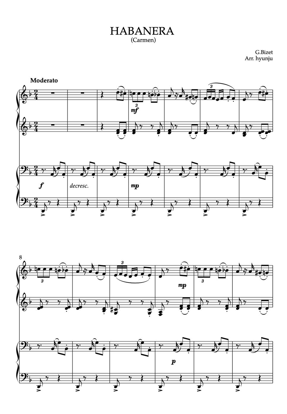bizet - habanera (duo/4hands/연탄곡) Spartito by hyunjuJung