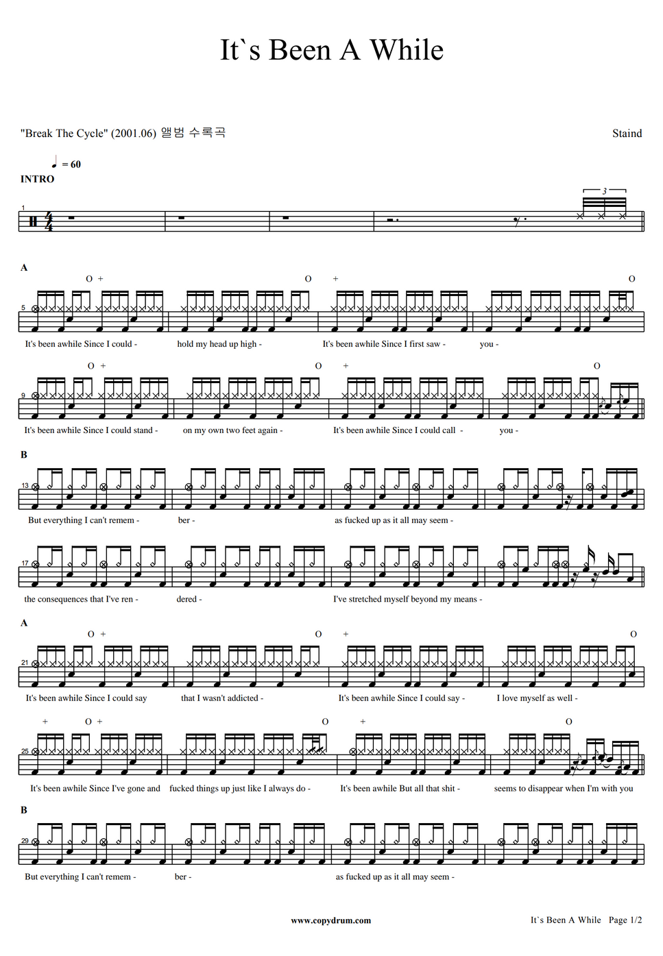 Staind - It`s Been A While Sheet by COPYDRUM
