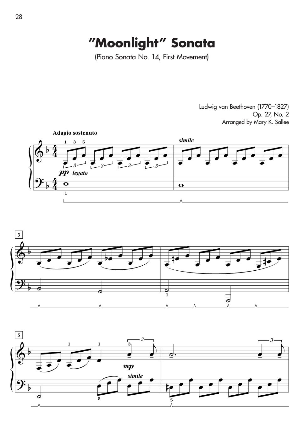 Beethoven - Moonlight Sonata Easy Sheet Sheet by Carol Matz