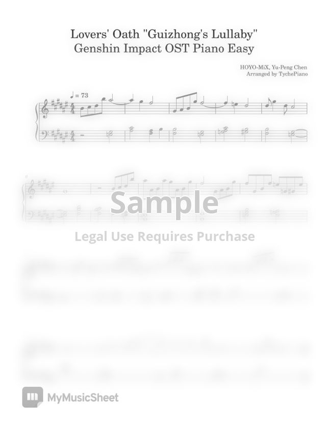 Yu-Peng Chen - Lovers Oath by TychePiano Sheet Music