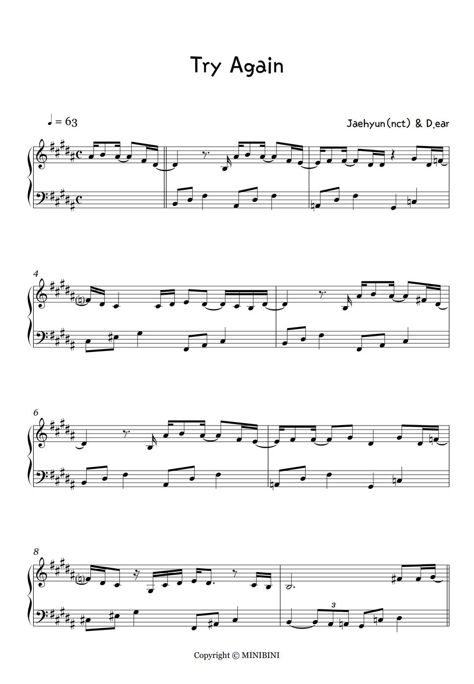 Jaehyun (NCT) x D.ear - Try Again [Easy Version] Partitura
