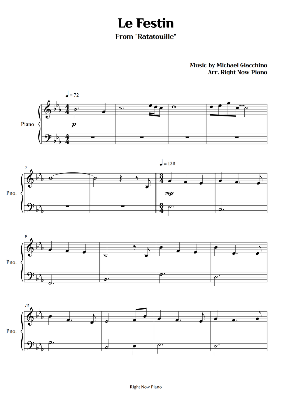 Ratatouille - Le Festin by Right Now Piano Partitura