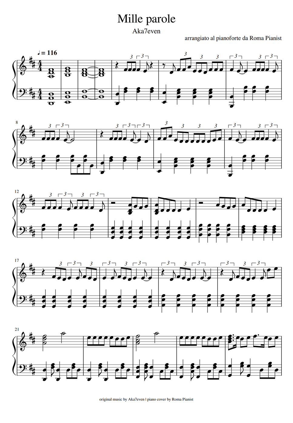 Aka7even - Mille parole by Roma Pianist Sheet