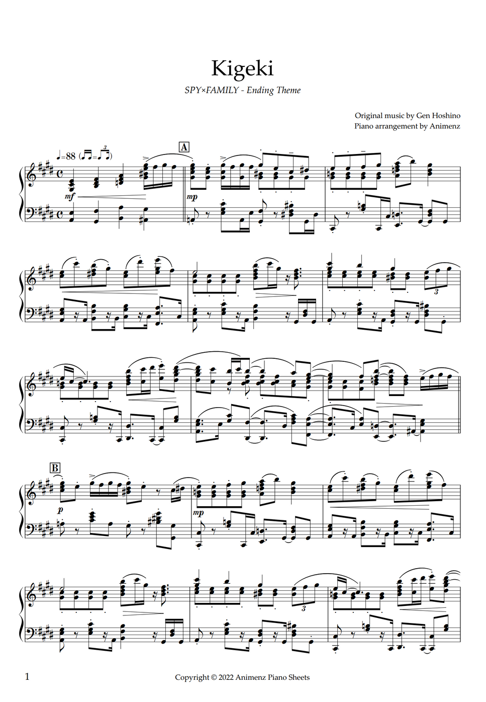 Gen Hoshino - Kigeki / Comedy (Spy X Family ED) Sheet by Animenz