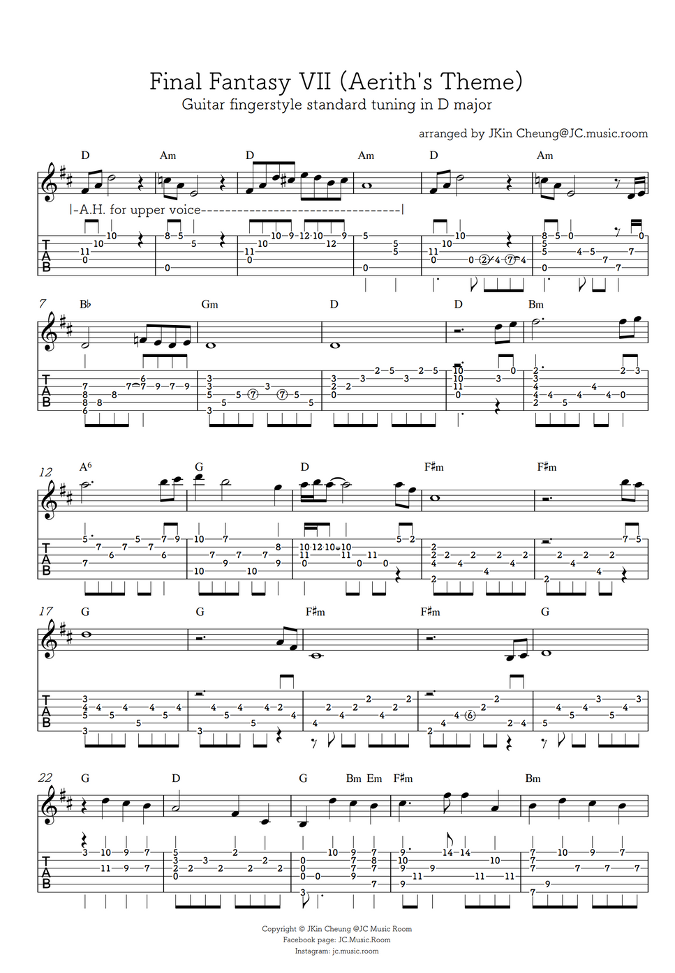 Final Fantasy VII - Aerith's Theme by JKin Cheung@JC.music.room Tab ...