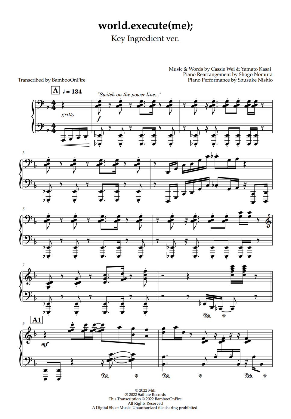 Mili - world.execute(me); (Key Ingredient ver.) by Shogo Nomura楽譜