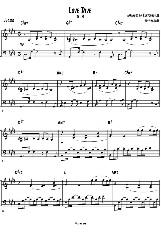 Ive(아이브) - Love Dive(러브 다이브) (Piano sheet / 피아노 악보) by Diving tone Sheet Music