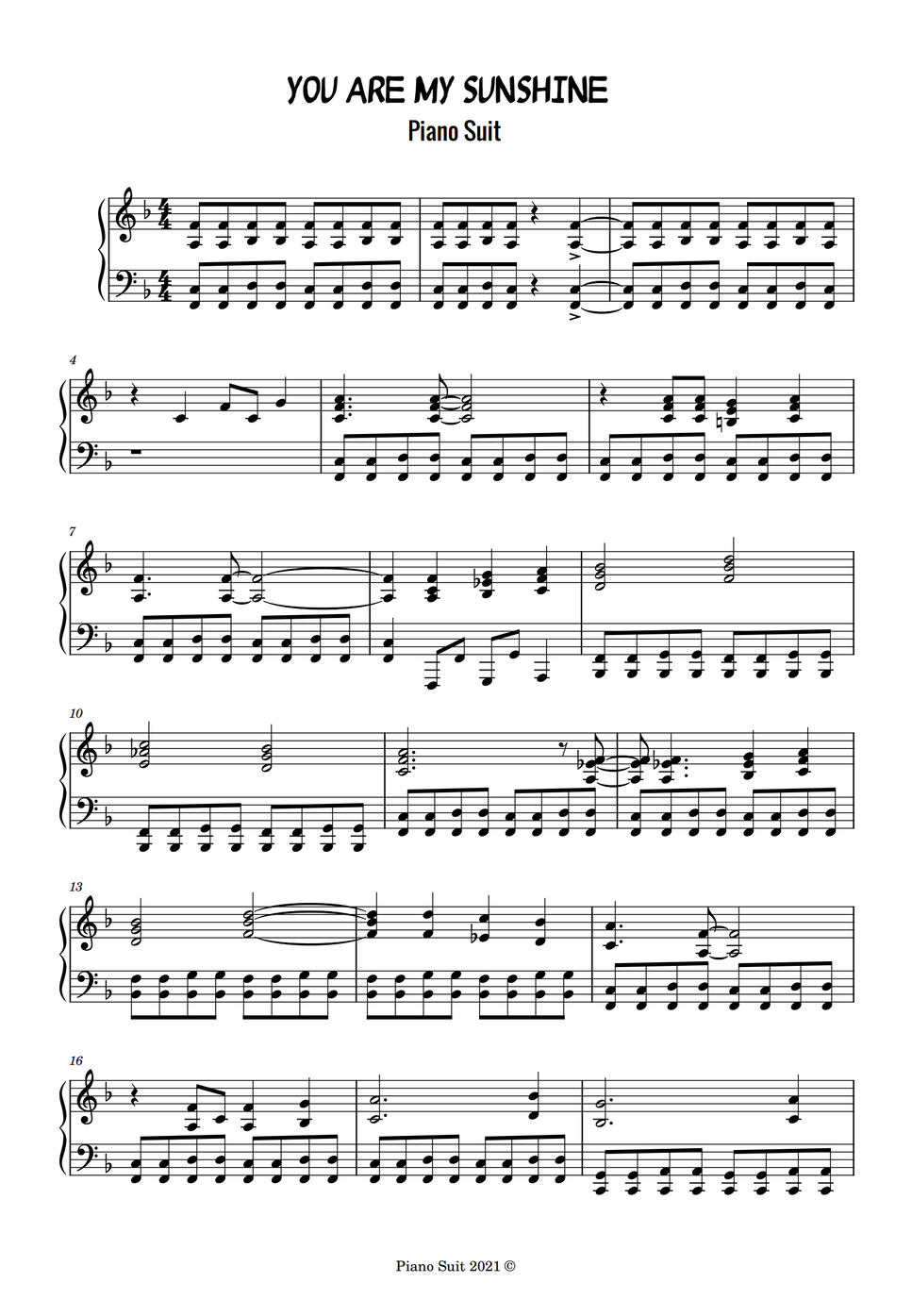 Jimmie Davis and Charles Mitchell - You are my sunshine by Piano Suit楽譜