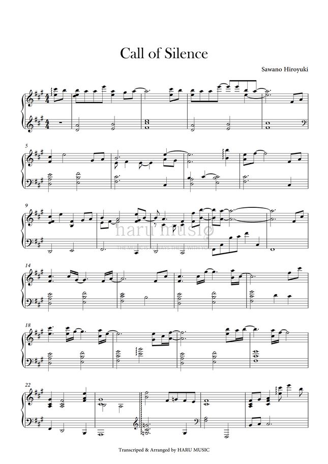 Sawano Hiroyuki - Call of Silence (Attack on Titan 2 OST) by HARU MUSIC Sheet Music